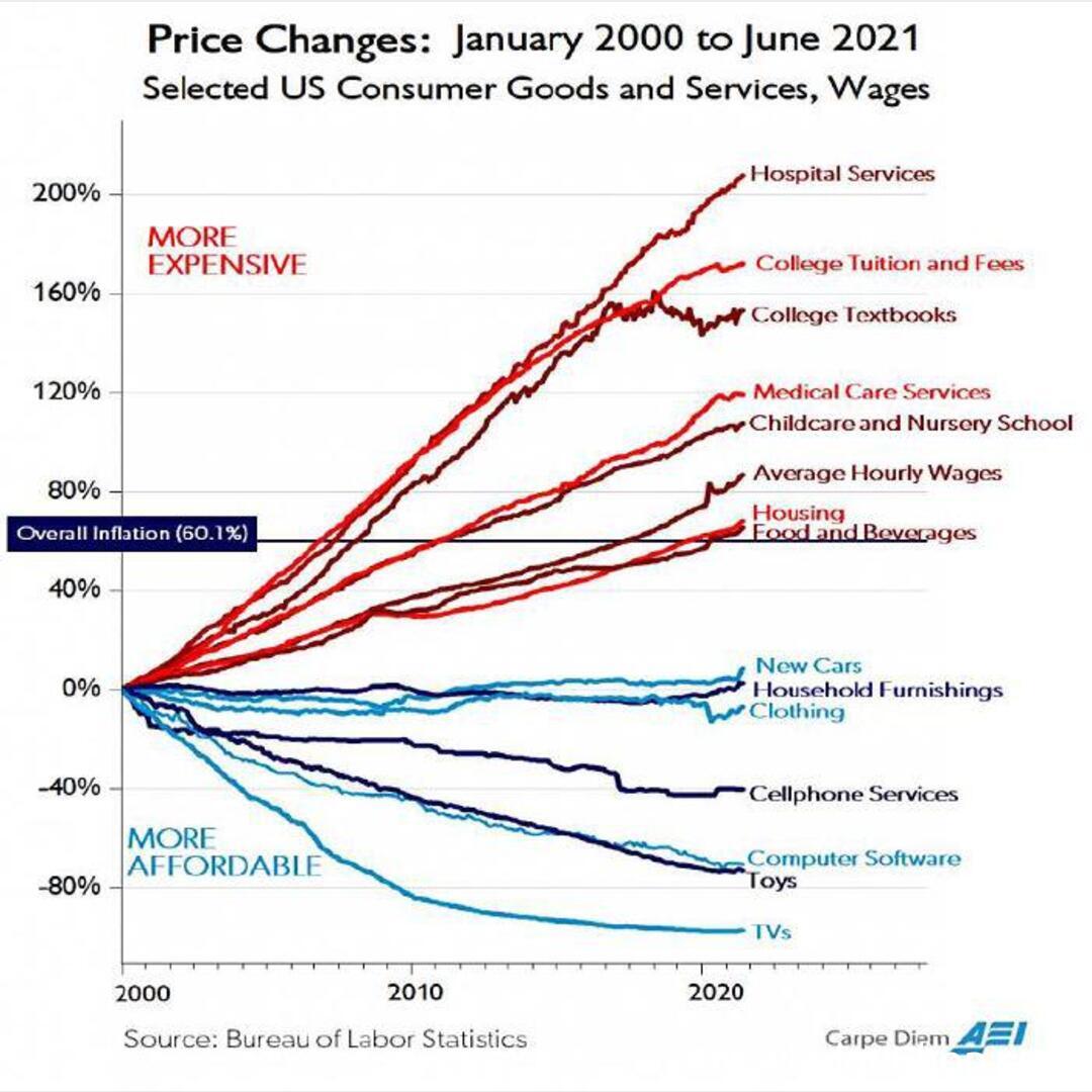 Cost per items over the past 20 years per the Bureau of Labor ...
