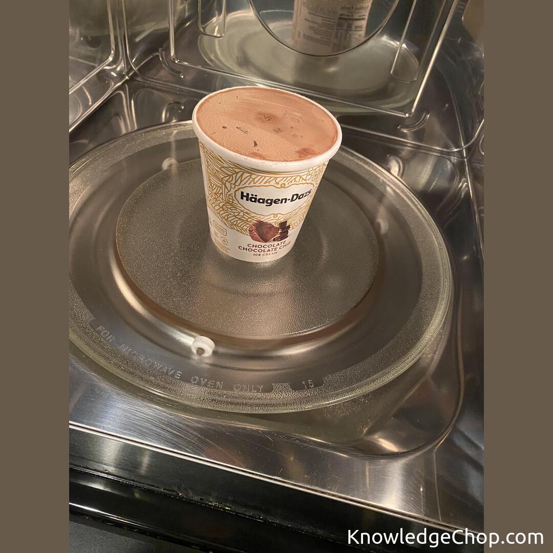 Microwave ice cream for 5 seconds to soften.